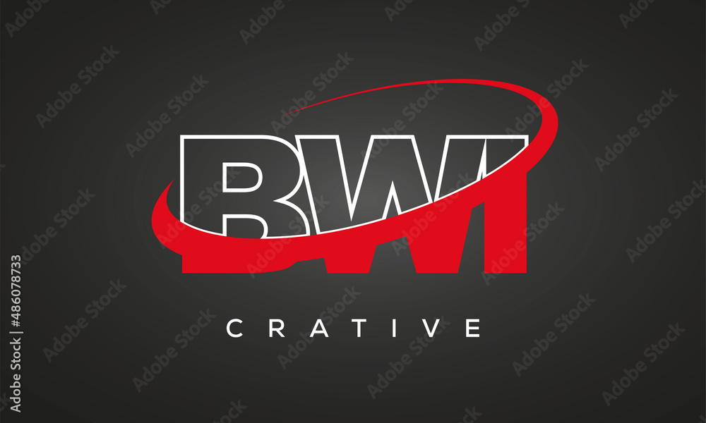 BWI letters creative technology logo with 360 symbol vector art ...