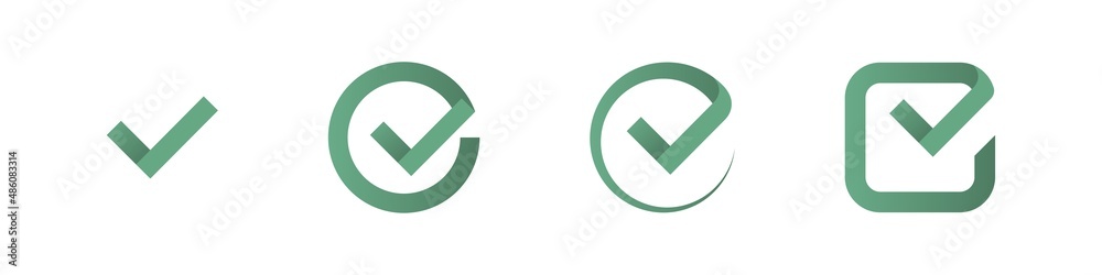 Green checkmark set. Gradient check mark icons. Tick symbol collection ...