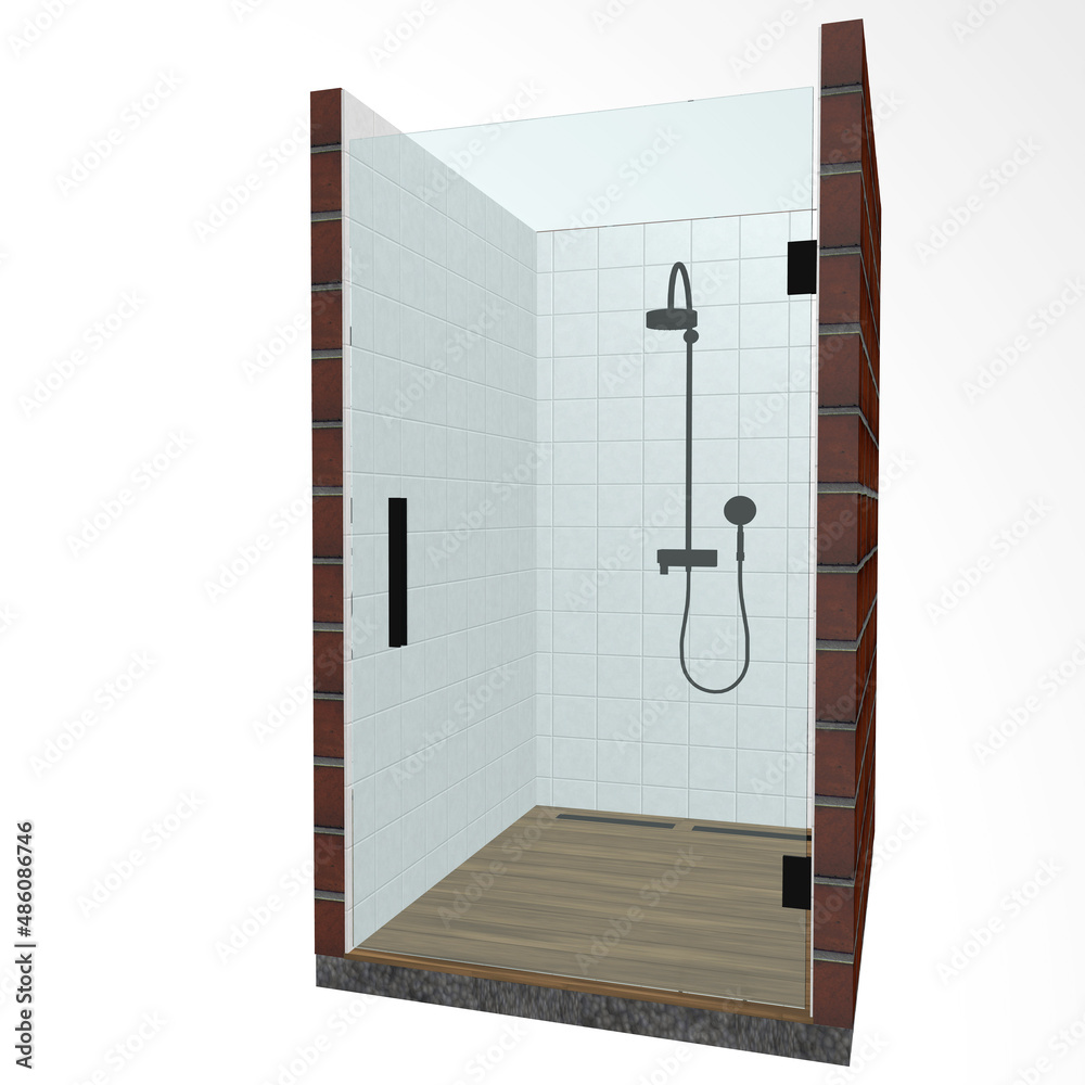 Schematic representation of a shower cabin. 3D shower screen. Stock ...