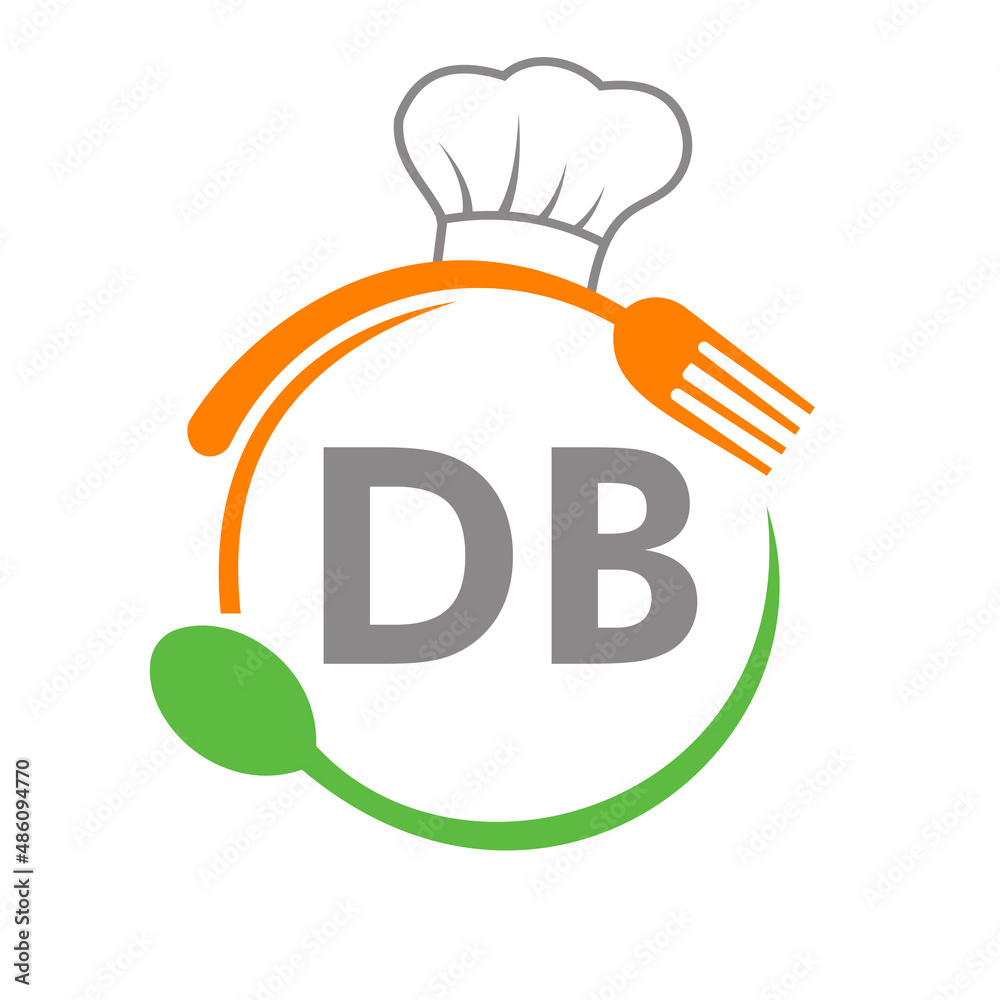 Letter DB Restaurant Logo with Chef Hat Spoon And Fork Template ...