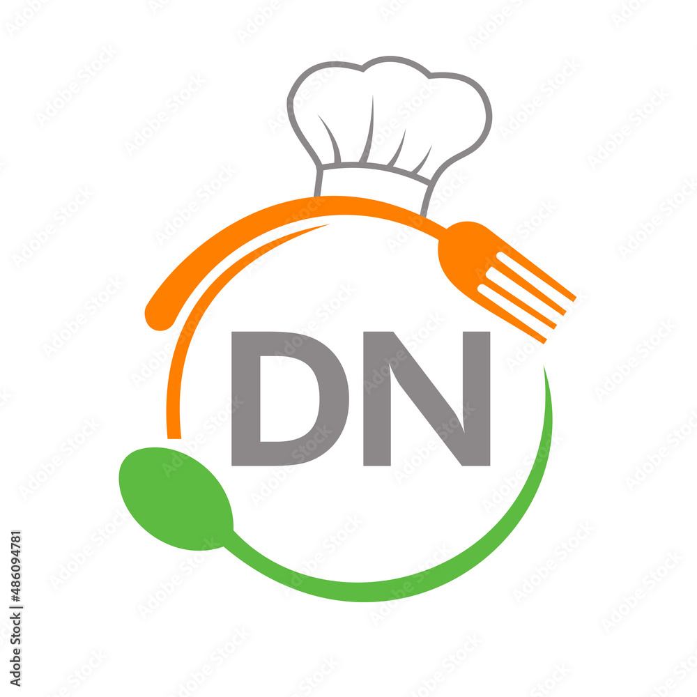 Letter DN Restaurant Logo with Chef Hat Spoon And Fork Template ...