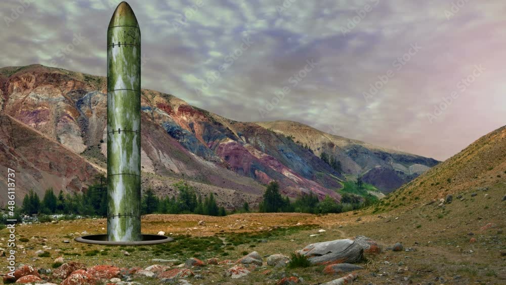 Takeoff of a ballistic nuclear missile from the mine. Weapons of mass ...