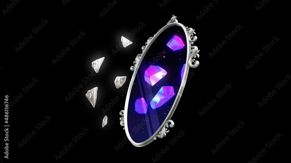 Surreal, fantasy, looping 3D animation. Magic mirror and crystals ...