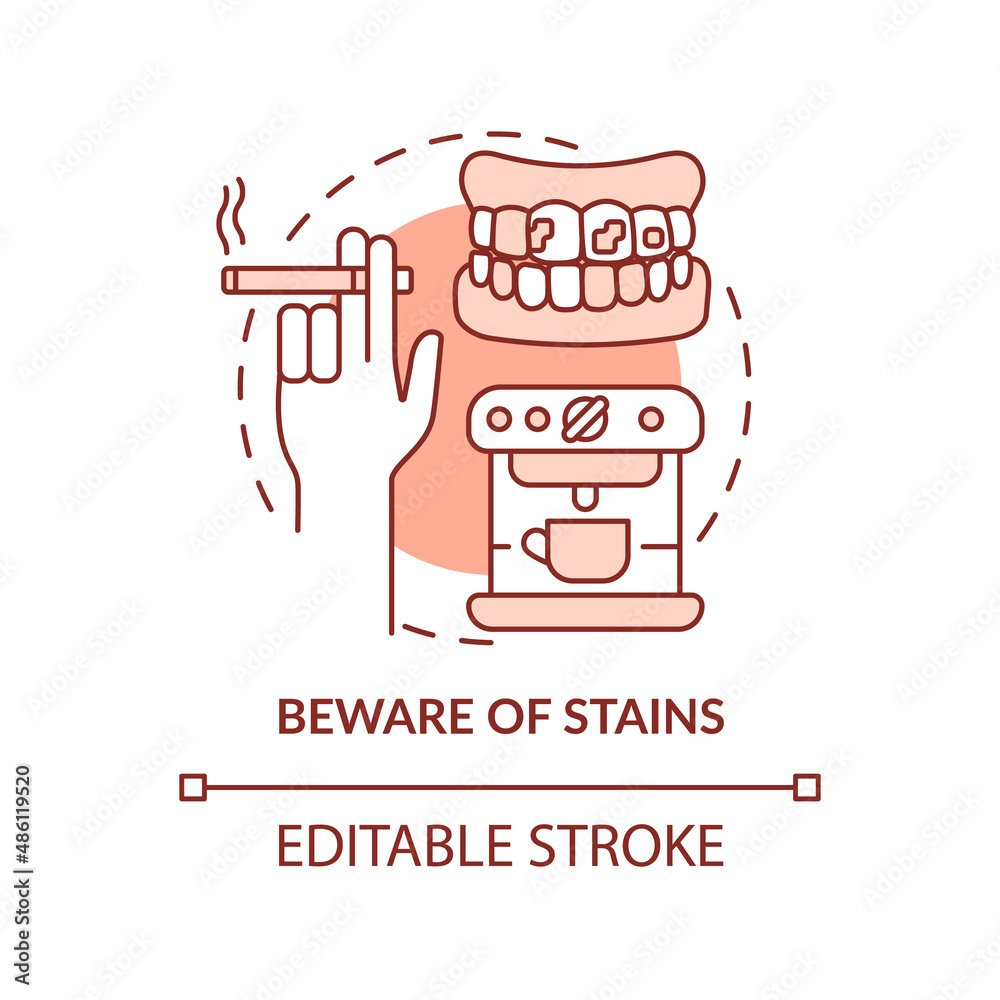 Beware of stains terracotta concept icon. Care of veneers abstract idea ...