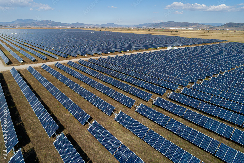 solar panel field aerial view Stock Photo | Adobe Stock