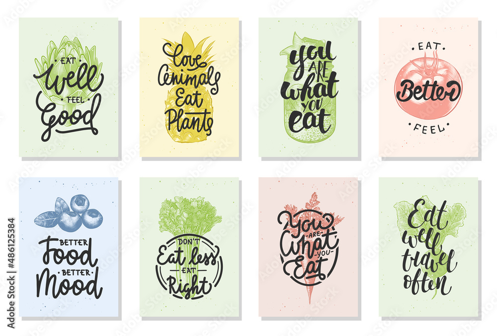 Set of 8 advertising and inspirational healthy food and eating ...