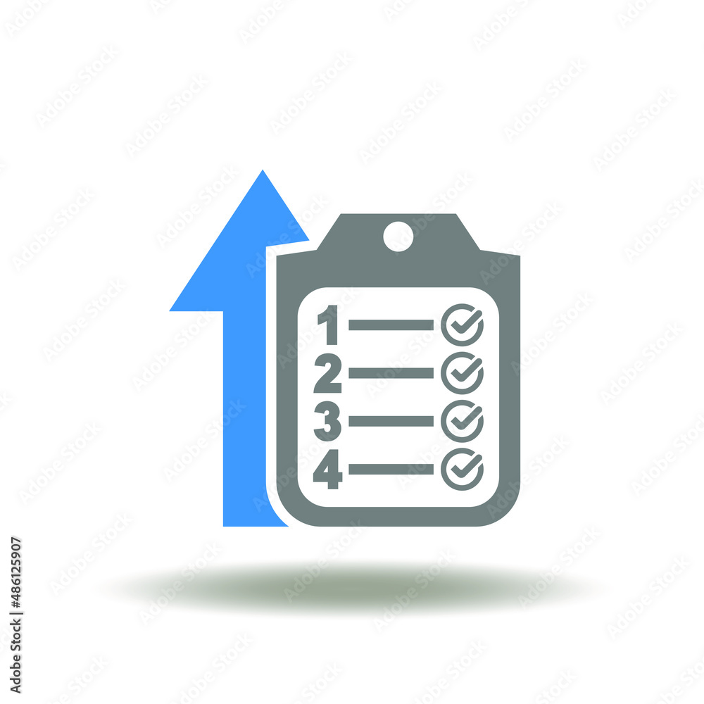 Vector illustration of checklist plan with arrow up. Icon of priority ...
