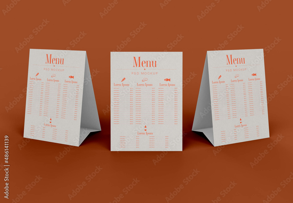 Three Standing Menu Mockup Stock Template | Adobe Stock