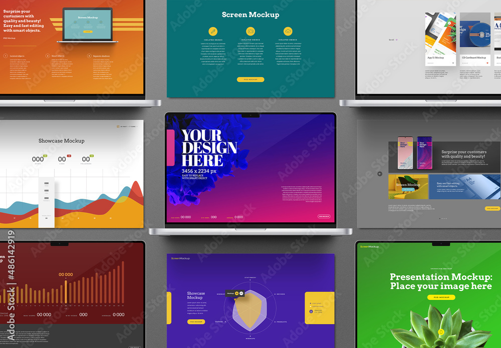 Laptop and Devices Presentation Showcase Mockup Set Stock Template ...