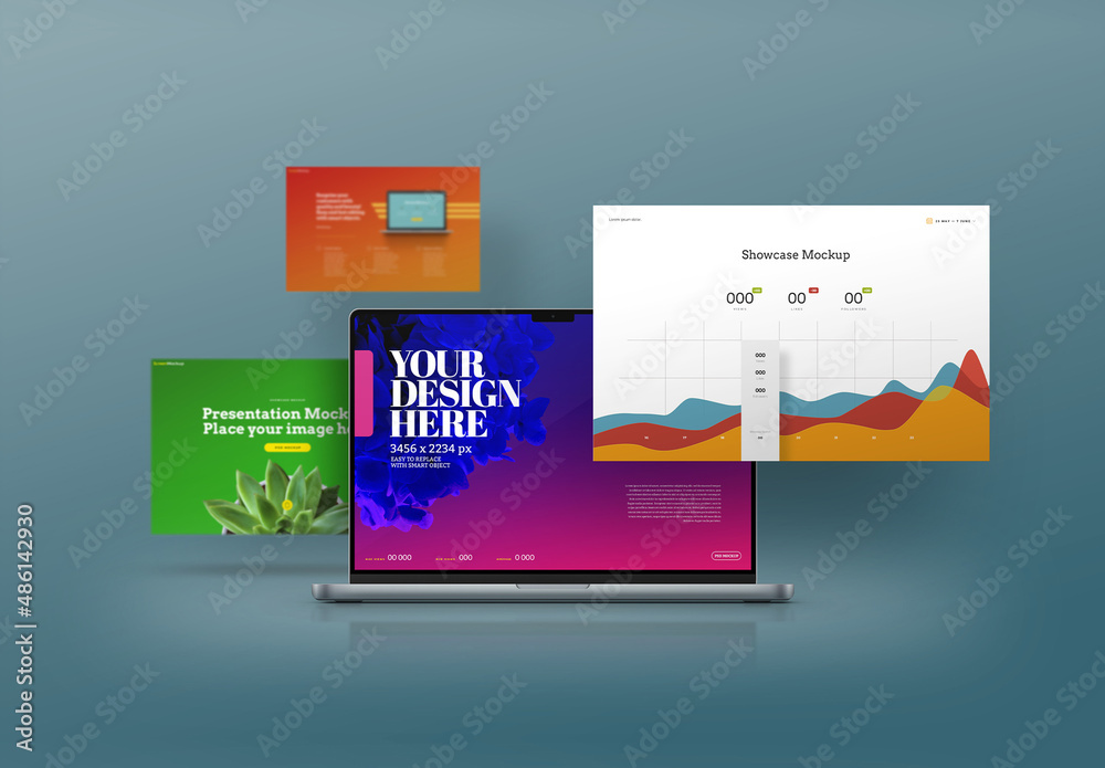 Laptop and Devices Presentation Showcase Mockup Set Stock Template ...