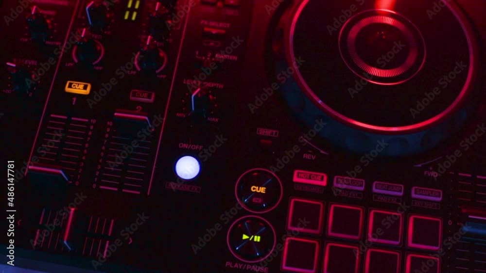 DJ mix studio audio tracks mixing buttons pads decks mixing console ...