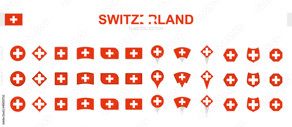 Large collection of Switzerland flags of various shapes and effects ...