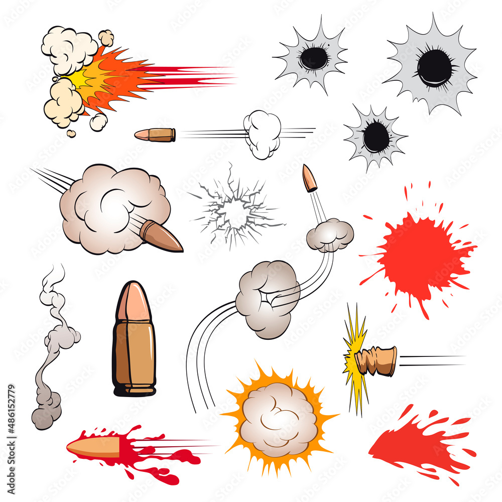 Comic book bullets set. Cartoon weapon art. Vector illustration Stock ...