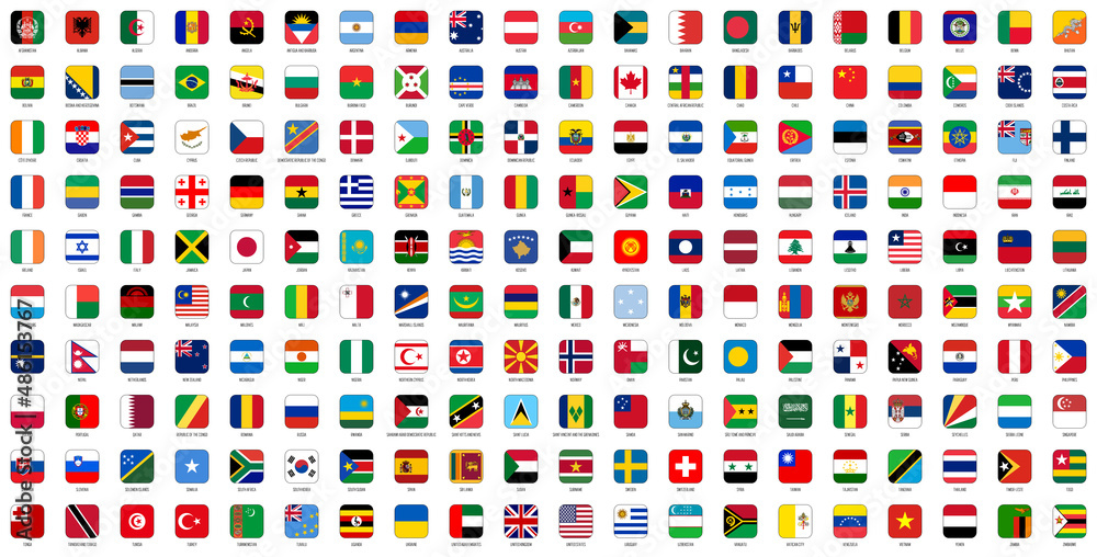 Square national flags of World countries Stock Vector | Adobe Stock