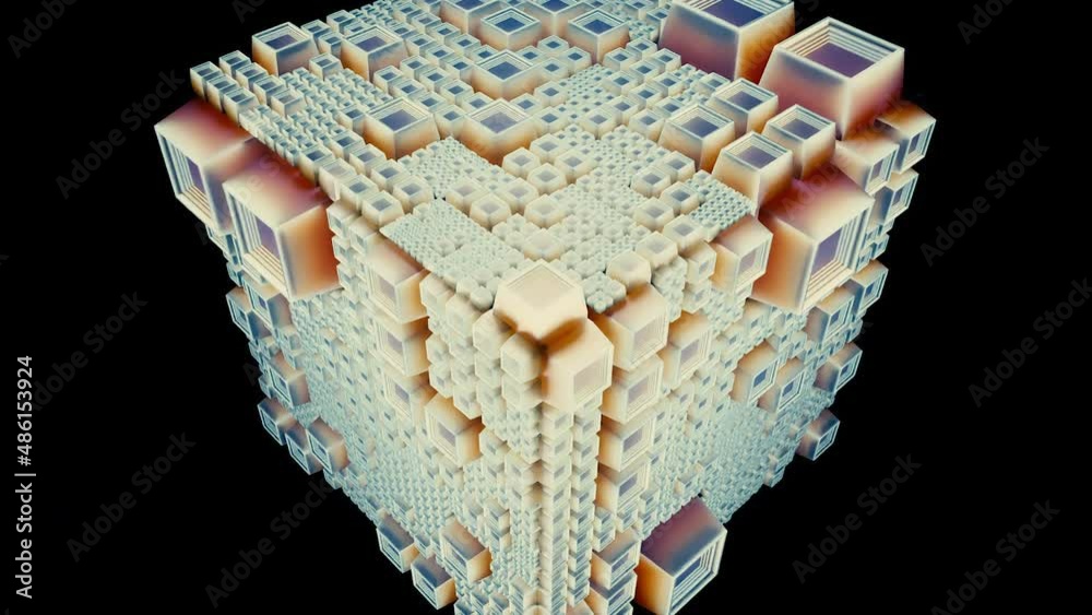 Abstract plastic 3D cube spinning on a black background, seamless loop ...