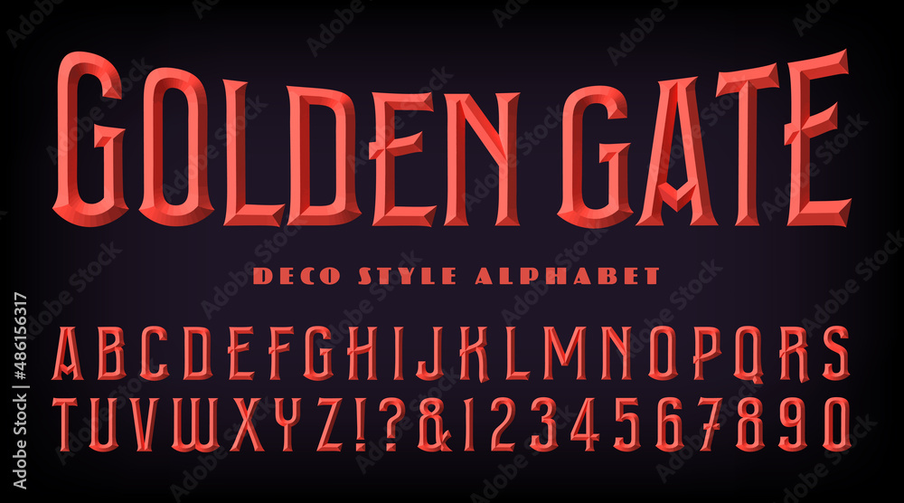 Golden Gate is a 3d effect deco style alphabet reminiscent of the red ...