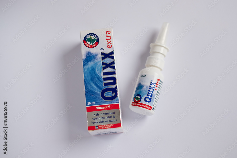 Tallinn, Estonia - 02.08.2022: Quixx extra hypertonic nasal spray by ...