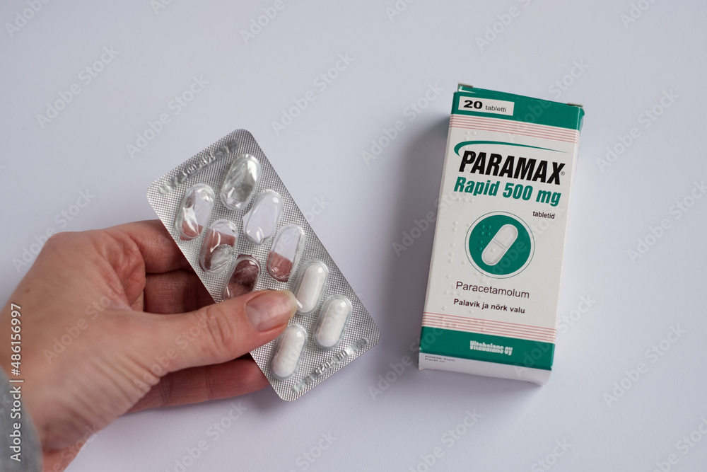 Tallinn, Estonia - 02.08.2022: Paramax Rapid paracetamol tablets by ...