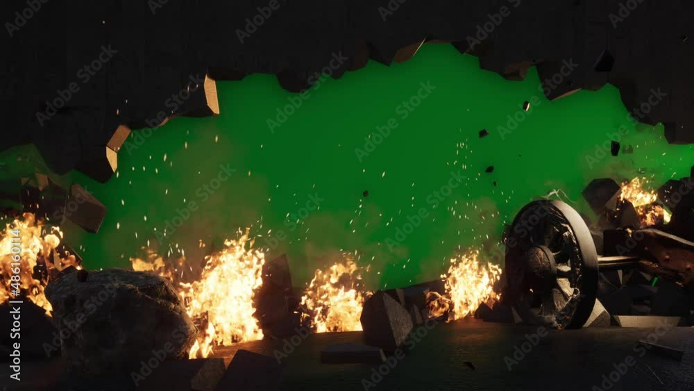 Following the destruction. Tank on the background of a devastating wall ...