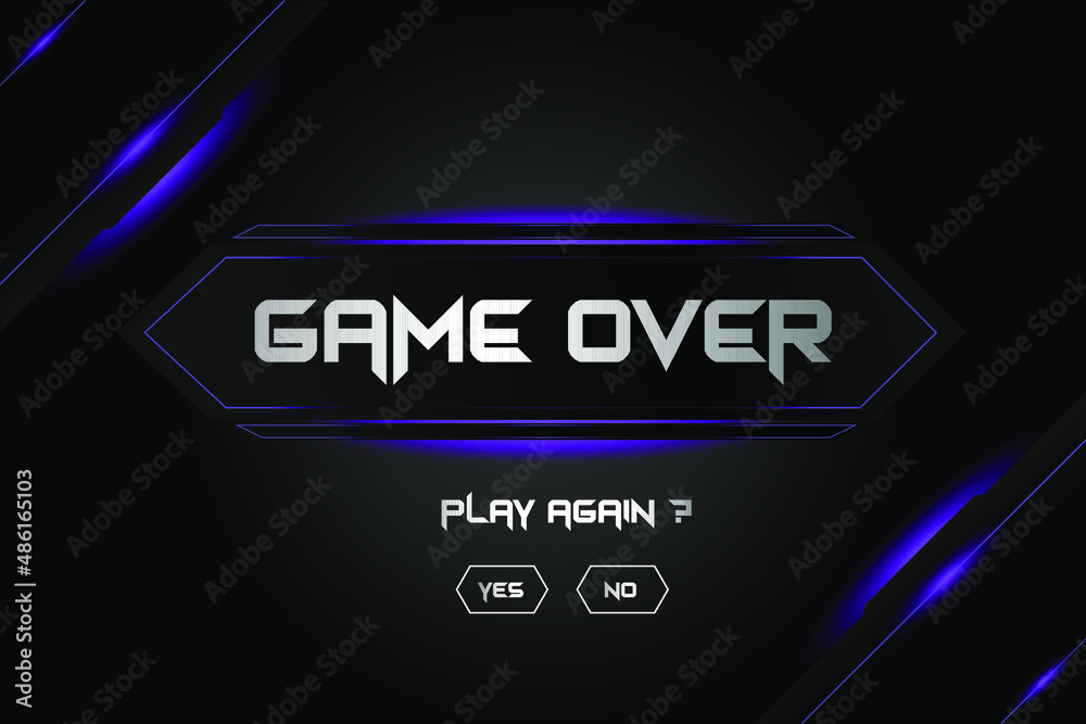 Geometric and futuristic screen Game Over banner . Metal gray black ...