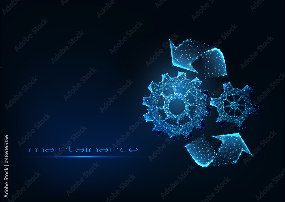 Futuristic glowing low polygonal maintenance service concept on dark ...