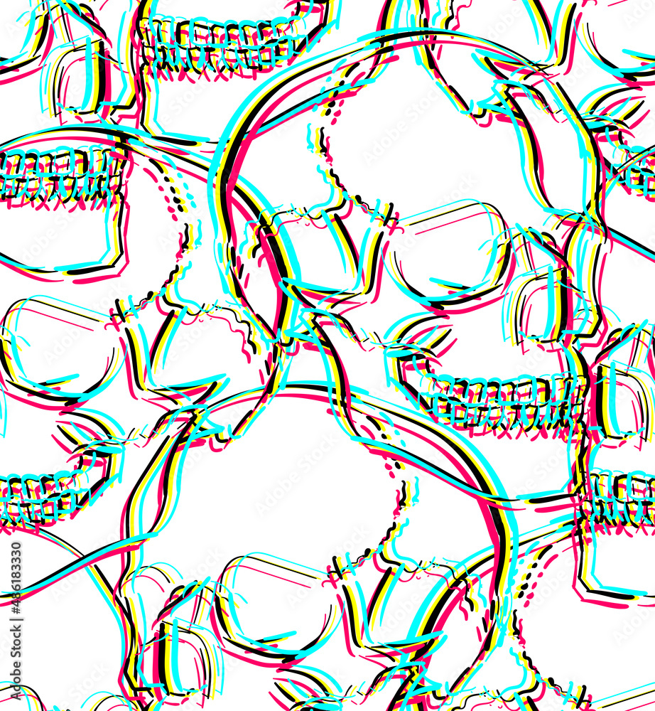Skull glitch pattern seamless. Hand drawing skeleton head background. death texture Stock Vector ...