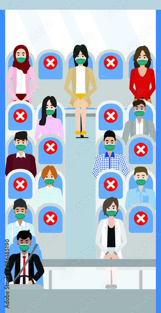 flat vector illustration design of health protocol on the bus to ...