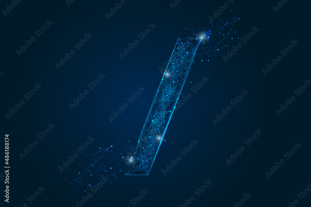 Abstract isolated blue image of a slash sign. Polygonal illustration ...