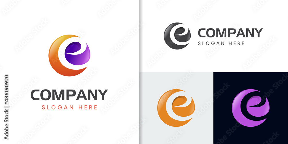 letter E shape abstract circle logo element for technology vector icon ...