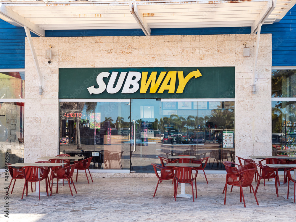 BAVARO, DOMINICAN REPUBLIC - 28 JANUARY 2022: Exterior view of Subway ...