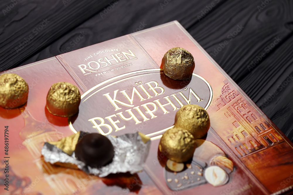 KHARKOV, UKRAINE - JANUARY 11, 2021: Rochen chocolate candies box ...