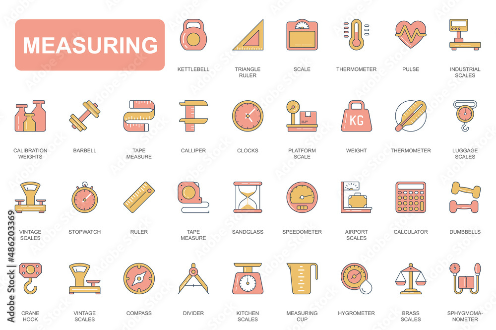 Measuring concept simple line icons set. Pack outline pictograms of ...