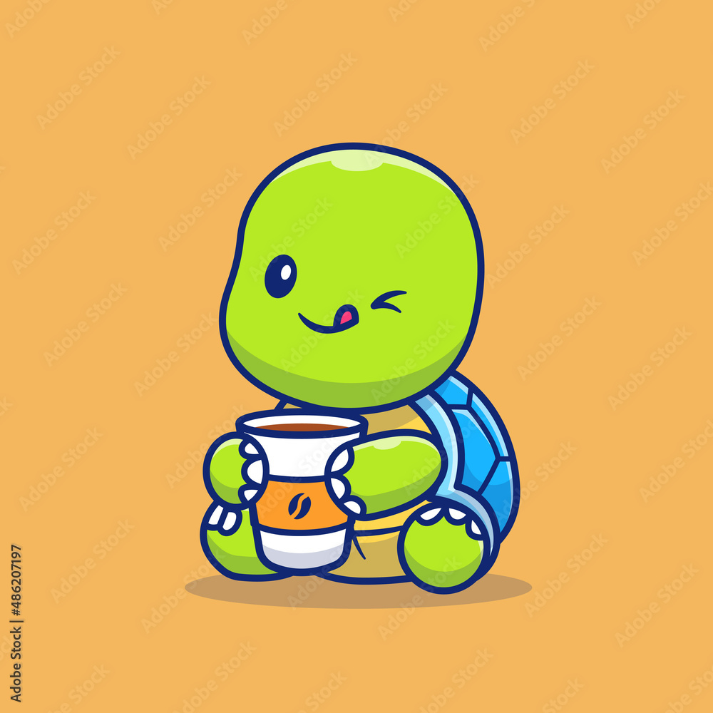 Cute Turtle Drinking Cup Coffee Cartoon Vector Icon Illustration ...
