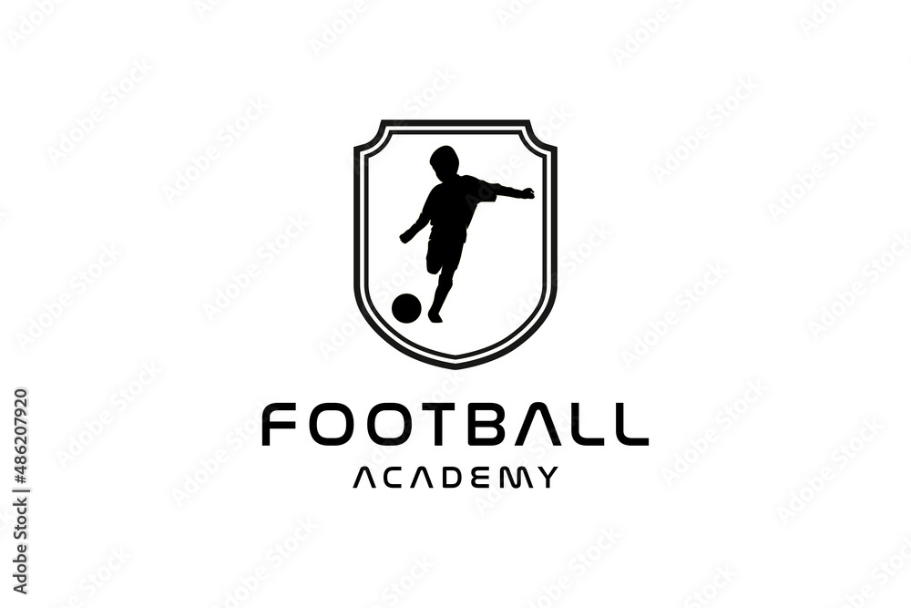football soccer school academy, child silhouette sport logo design ...