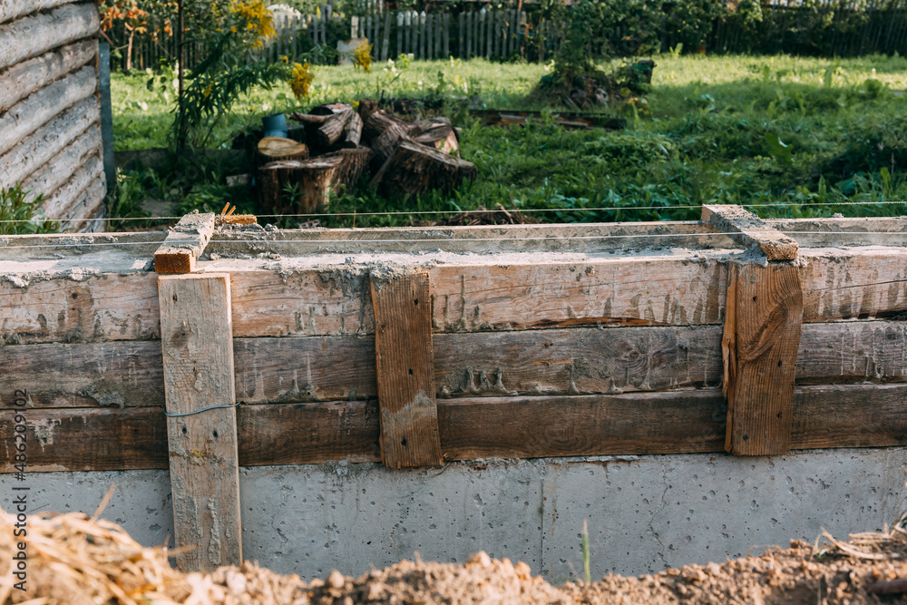 Timber formwork with metal reinforcement with pour concrete and ...