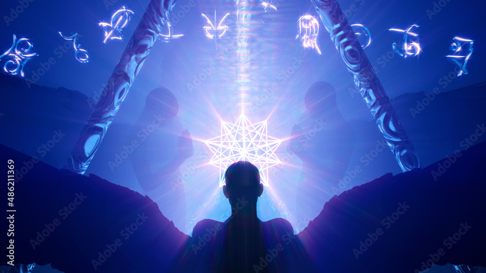 3d illustration of an angelic mystical ritual with an artifact from ...