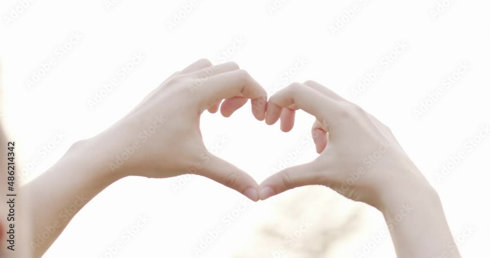 Vidéo Stock Make heart shape with hand through sunlight. Symbol of love ...