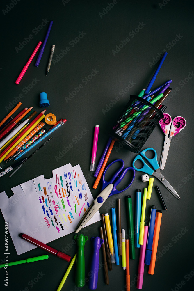 The child drew and carved, made crafts in kindergarten. The student did ...