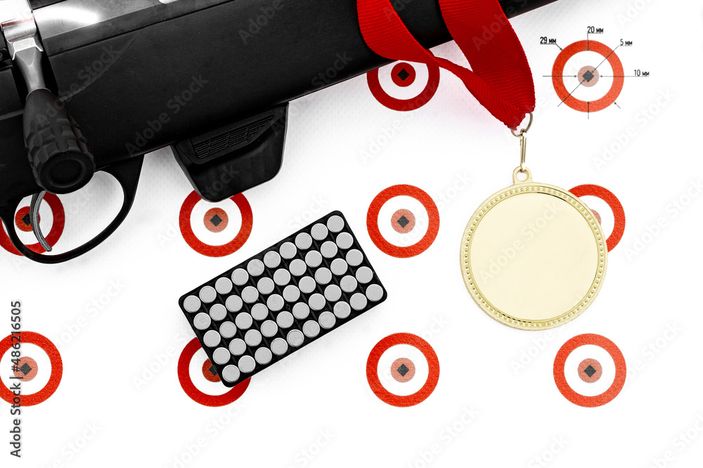 Biathlon rifle target barrel Cartridge olden medal competition 22 ...