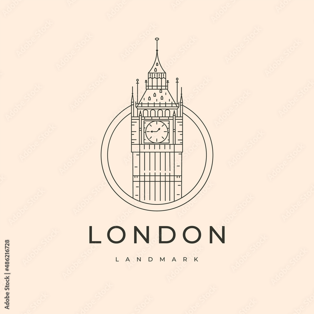 Poster big ben london tower line art logo vector symbol illustration ...