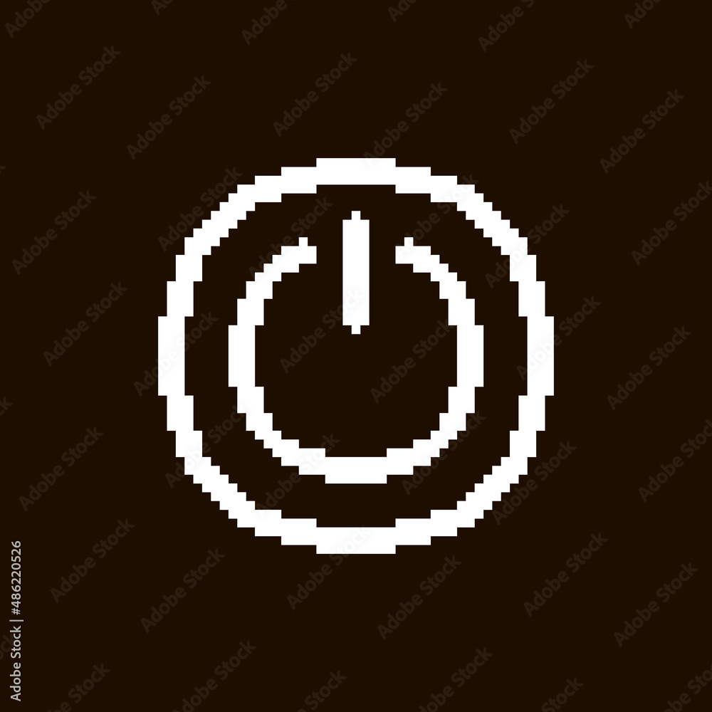 monochrome simple flat pixel art illustration of white icon power on ...