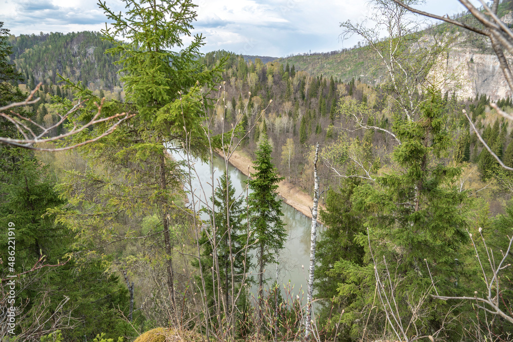 Ural, Bashkiria, mountains, Mambet rock, height 150 m, Zilim river ...