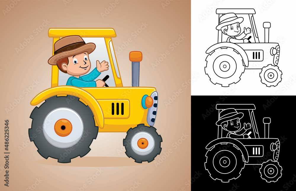 Cartoon little boy farmer on tractor Stock Vector | Adobe Stock
