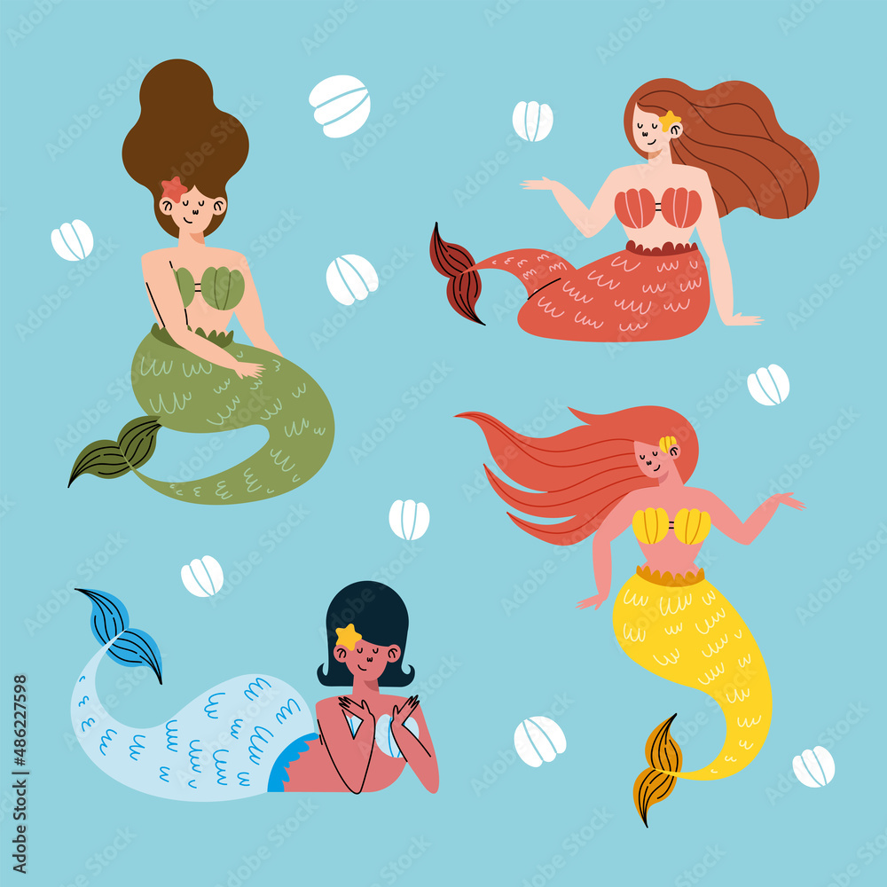 cute mermaid cartoon Stock Vector | Adobe Stock
