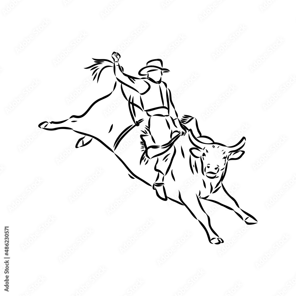 An hand drawn freehand vector - RODEO. Scene from the american culture ...