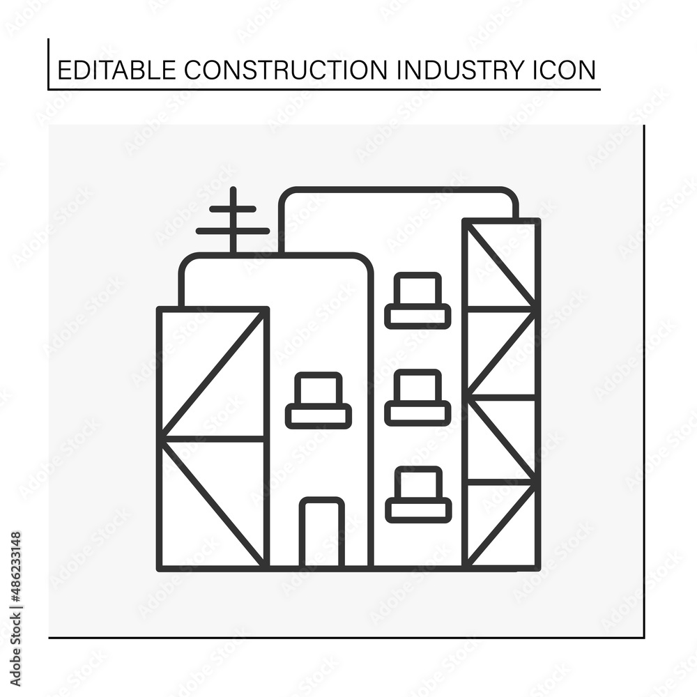 Building restoration line icon. Returning building to its former state ...