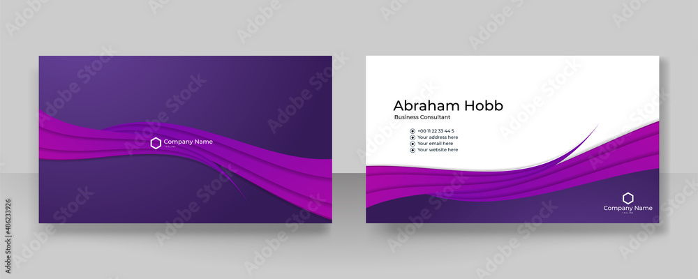 Modern simple purple wave business card design template with corporate ...