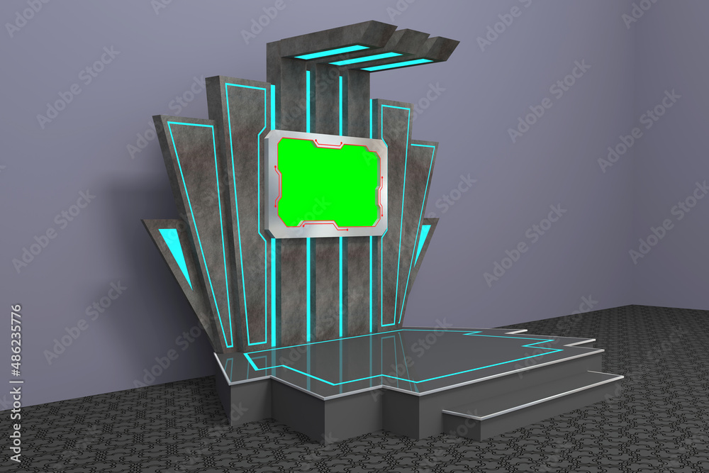 3d illustration stand booth hi-tech digital decoration with blank LED ...