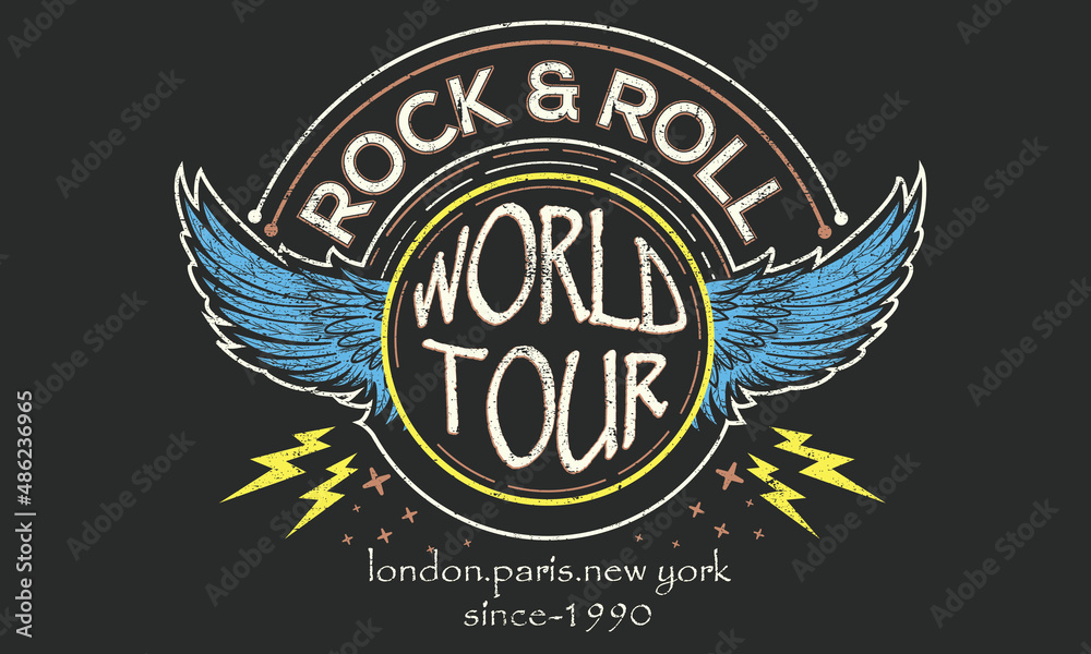 Rock band world tour vintage print design for t shirt, apparel, sticker ...