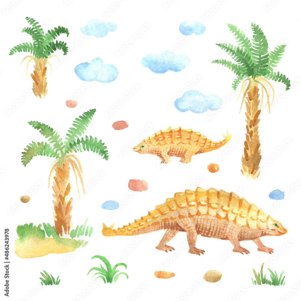 scolosaurus dinosaur with baby in prehistoric jungle Stock Illustration ...
